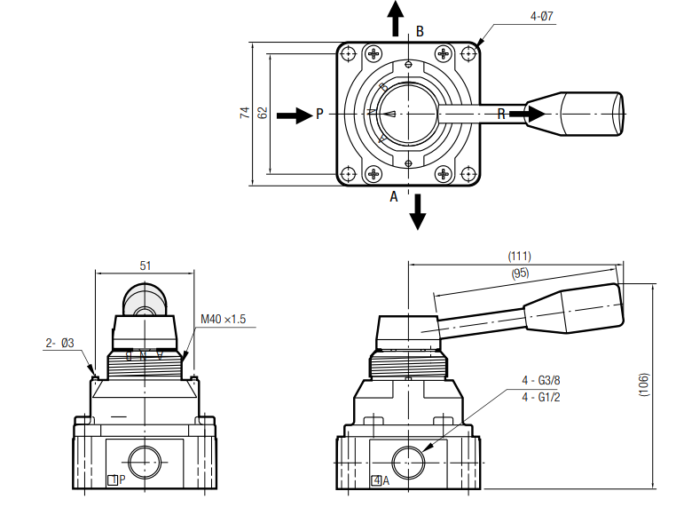 1/2 valve 4 way 2 positions rotary lever | ADAJUSA | price